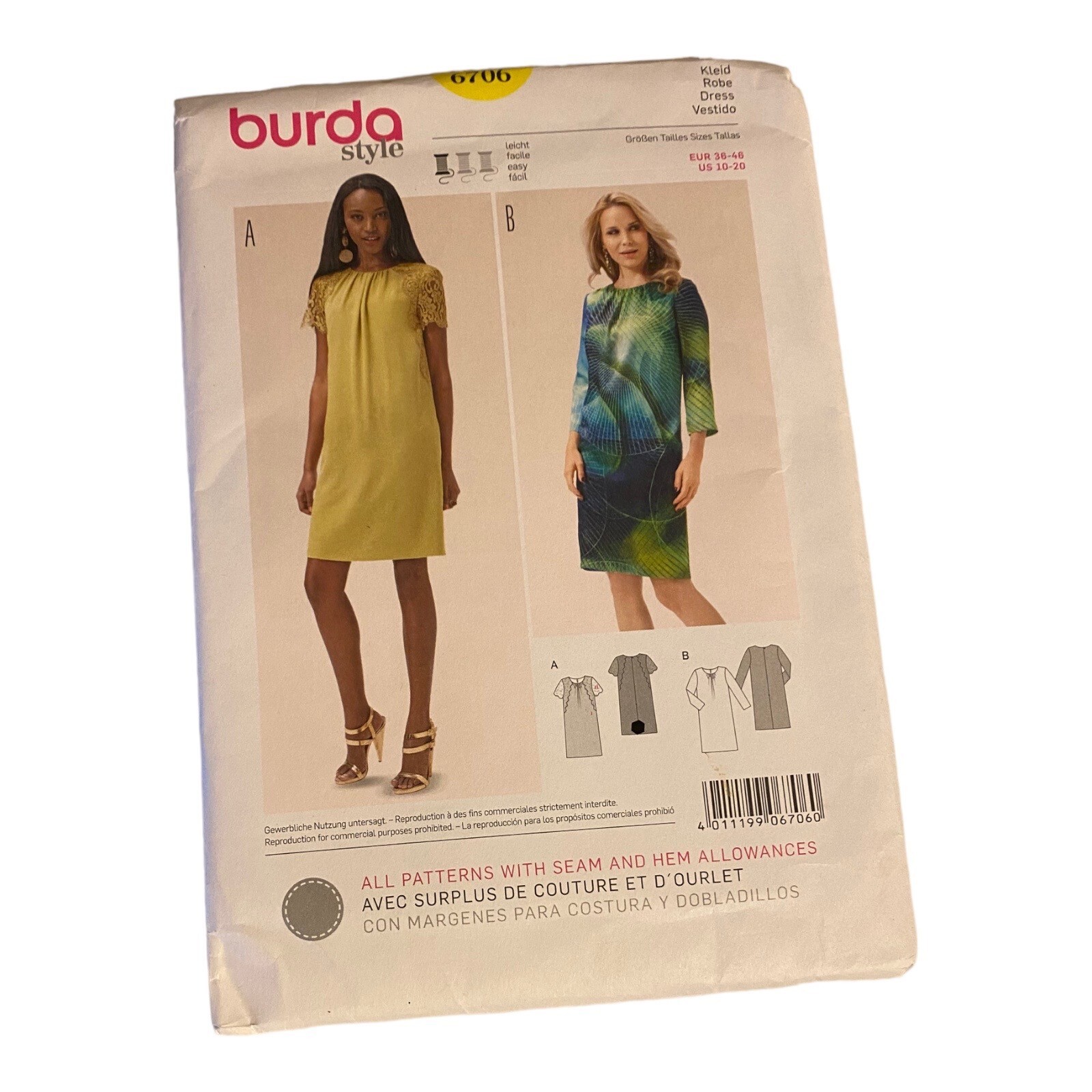 Burda Sewing Pattern 6608 Misses' Dress Semi Fitted Gather Neck | eBay