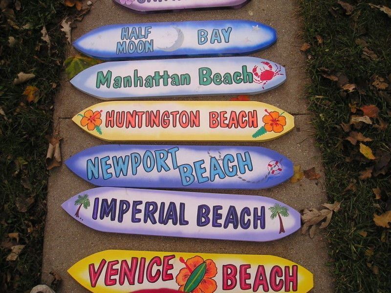 CUSTOM HAND PAINTED WOOD TROPICAL SURFBOARD LOCATION SIGN ARTWORK BEACH ...