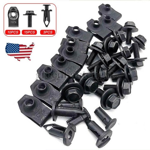 28pc Car Engine Splash Shield Bumper Body Bolts Screw U Nut Clips Rivet ...