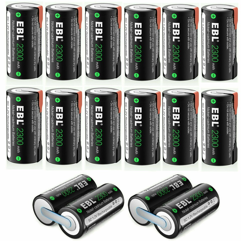 EBL SC Sub-C NiCd Rechargeable Batteries 2300mAh Tap Cell Power Tool ...