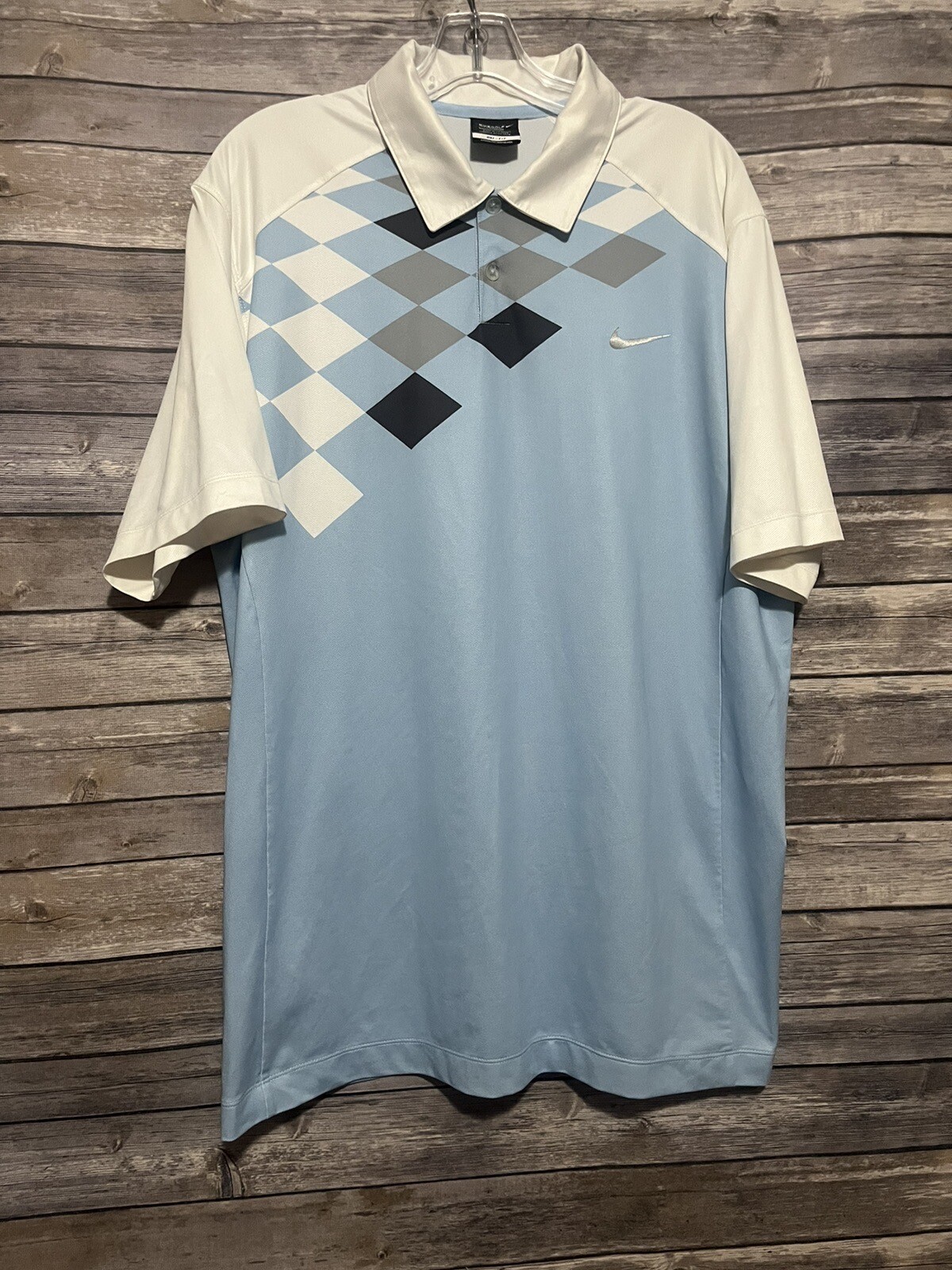Nike Golf Polo Dri Fit Light Blue Diamond Athletic Golf Shirt Mens Size ...
