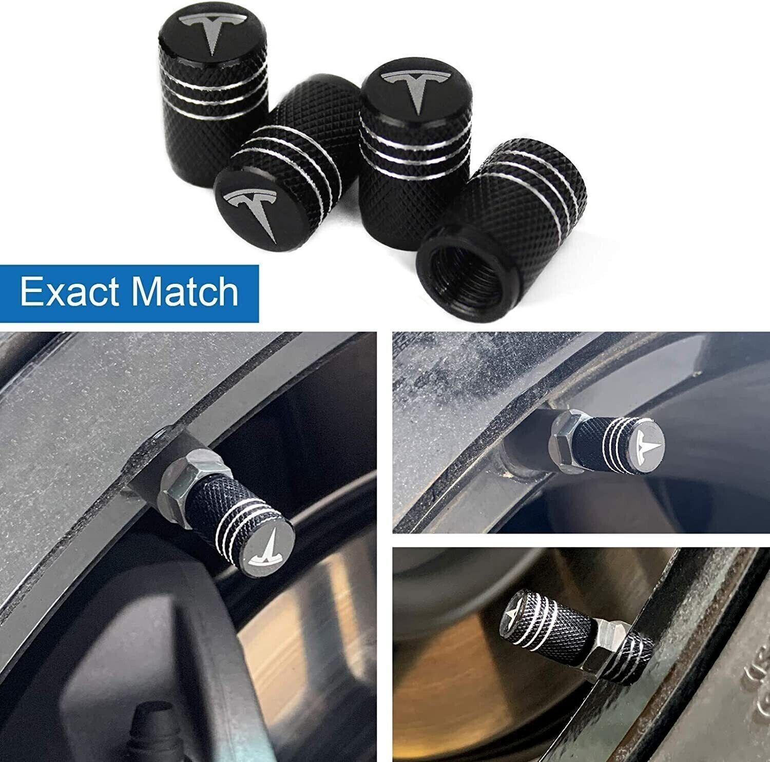 4x BLACK TESLA Tire Valve Stem Caps For Car, Truck Universal Fitting ...