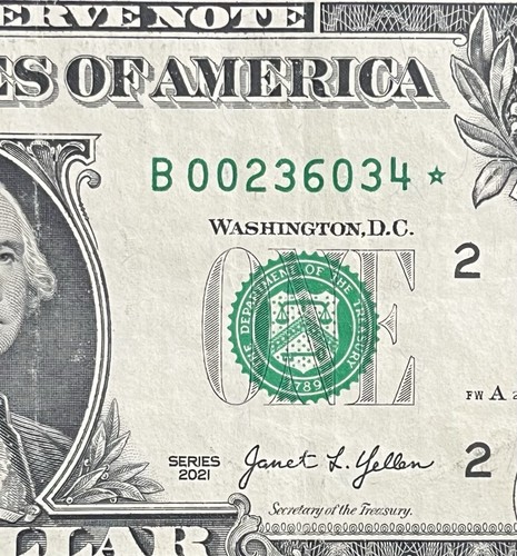 2021 One Dollar $1 STAR NOTE #B00236034* LOW SN AND RUN SIZE 500K TOTAL ...