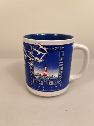 Vintage Cape Cod Nautical Souvenir Mug Seagulls Flag Lighthouse Coffee ...