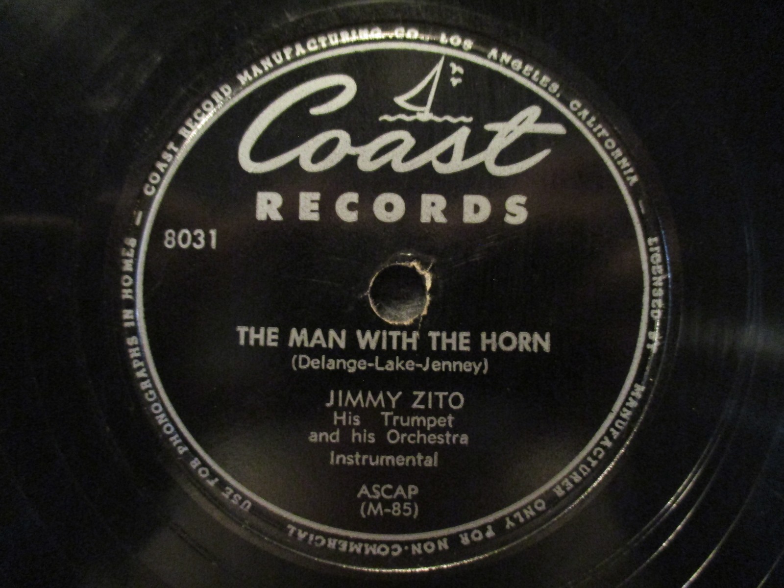 78 RPM 10" Record Jimmy Zito The Man With The Horn & Just Naive Coast ...