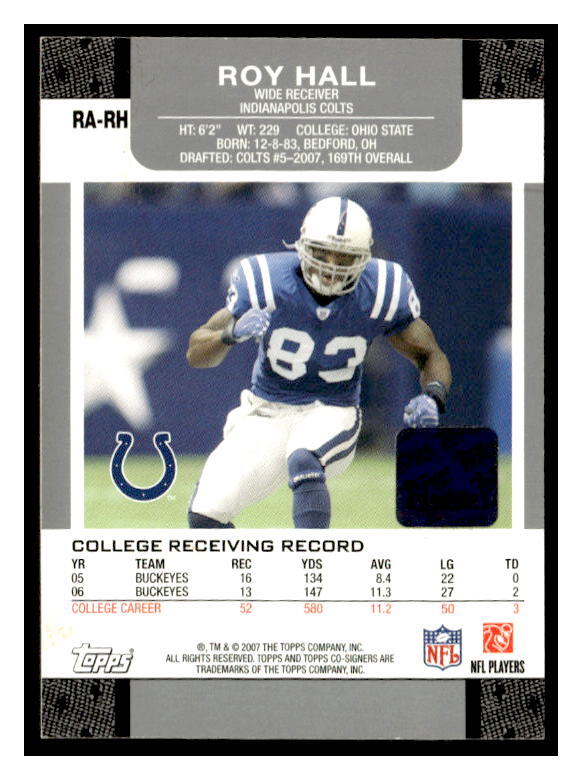 2007 Topps Co-Signers #RA-RH Roy Hall Rookie Autographs | eBay