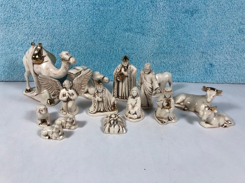 Vintage Nativity Set 15 Piece Ivory Porcelain Hand Painted Gold Trim ...