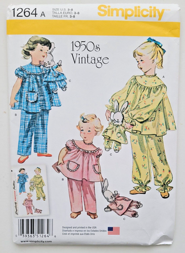 Simplicity Sew Pattern 1264 Girls's Retro 50s Pajamas & Stuffed Bunny 3 ...