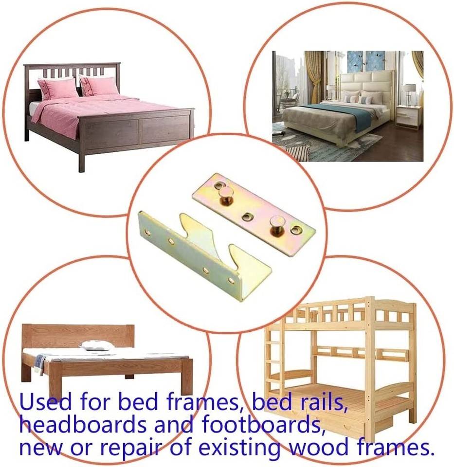 4 Set Bed Frame Rail Brackets Fitting Woodworking Accessories Connector ...