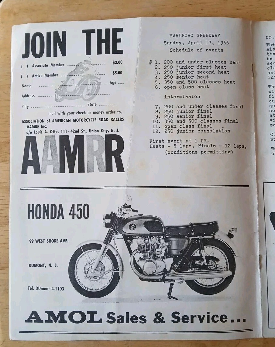 Original MARLBORO RACEWAY SPEEDWAY PROGRAM 1966 AAMRR Motorcycle ...