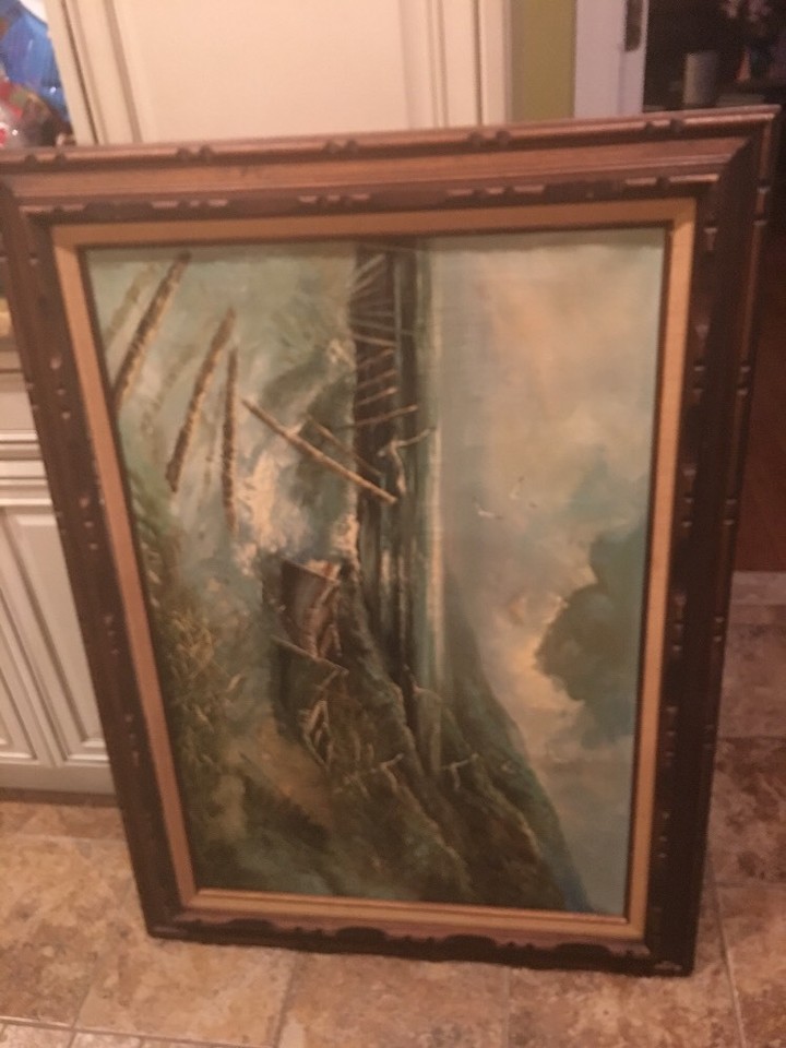 Vintage estate oil painting by artist Engel Seascapeboat gorgeous ...