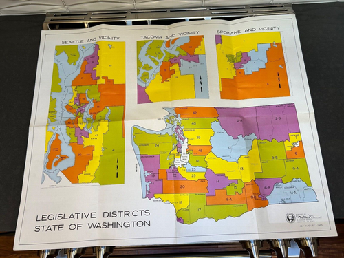 Vintage Legislative Districts State of Washington Map, 23" x 29", 1965 ...