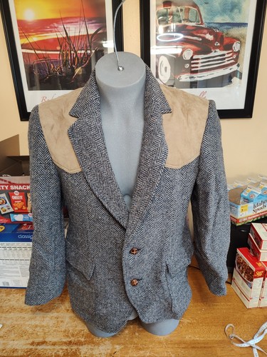 Vintage Pendleton Blazer 40 Grey Wool Sport Coat Elbow Patch Tweed ...