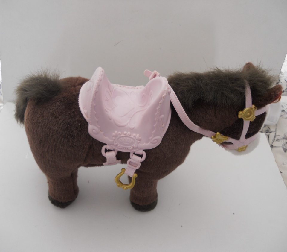 BABY BORN DOLL WOOD STABLE AND MOVING HORSE WITH SADDLE AND REINS TOY ...