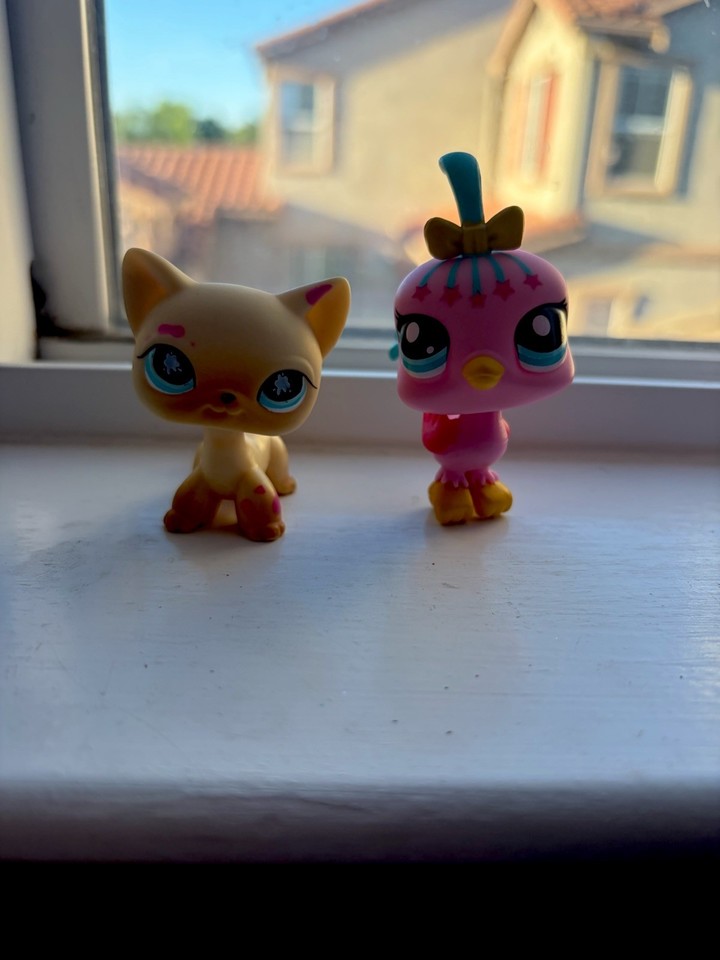 Littlest Pet Shop LPS Cat #816 & Pink Bird Figures w/ Accessories Lot ...