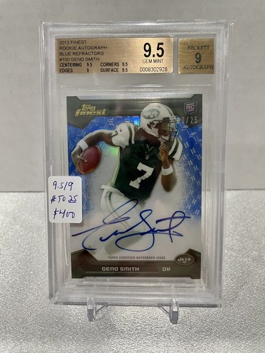 2013 Topps Finest Rookie Autograph Blue Refractor Geno Smith RC /25 BGS ...