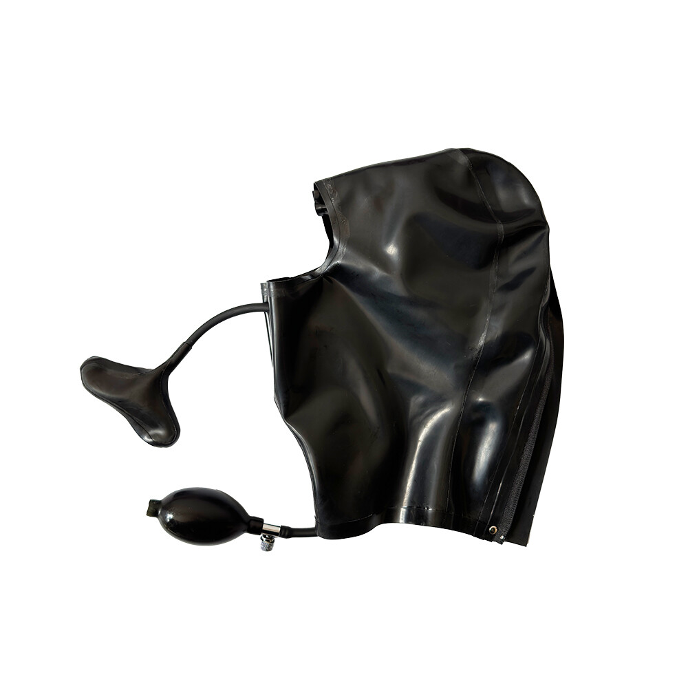Latex Hood Inflatable Rubber Mask Open Face w/ Air Plug Clubwear Party ...