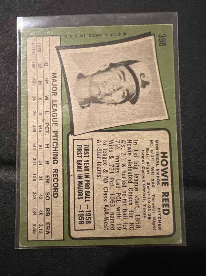 1971 Topps Baseball Card #398 Howie Reed - Low To Mid Grade - G/VG! | eBay