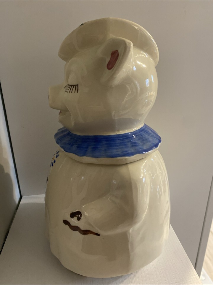 VTG 1940’s Shawnee Smiley Winnie Pig Cookie Jar 12" USA Blue Floral ...