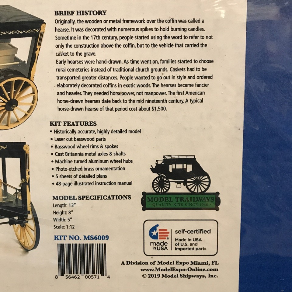 MODEL TRAILWAYS MS6009 1895 HORSE-DRAWN HEARSE WAGON MODEL KIT-NIB-1:12 ...