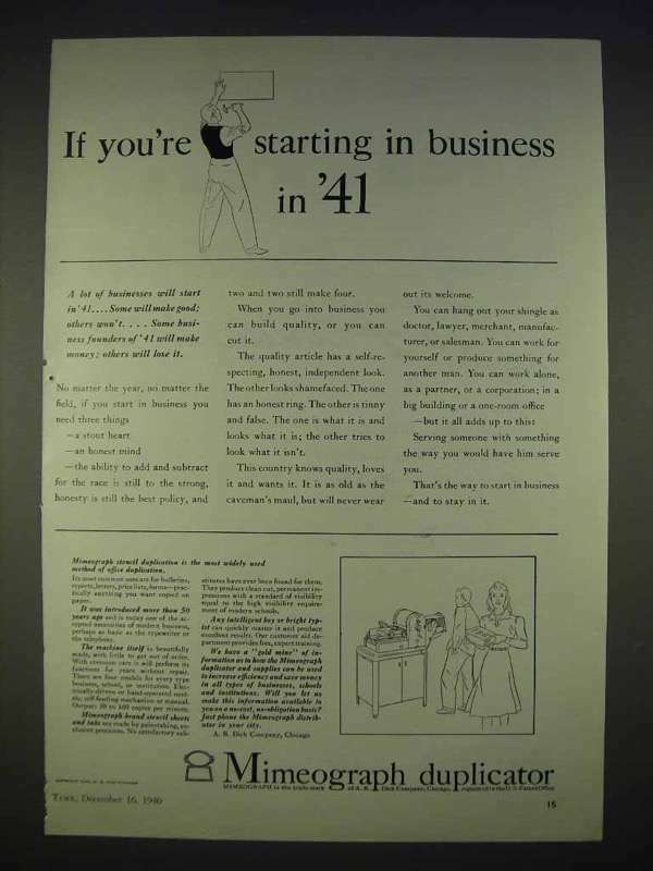 1940 Mimeograph Duplicator Ad - If Starting Business | eBay