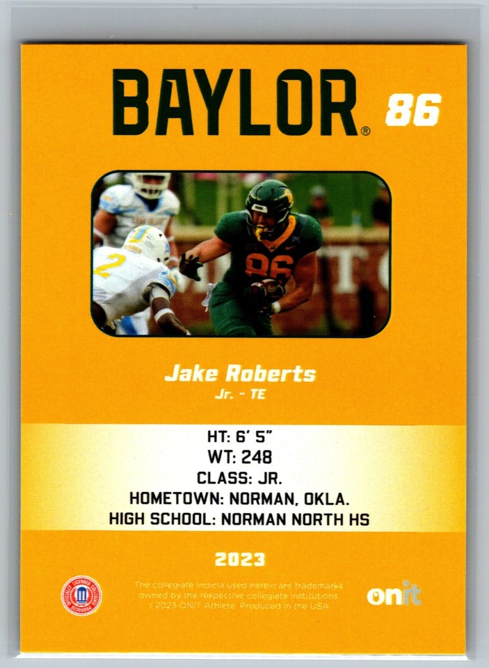 Jake Roberts 2023 ONIT Baylor University Bears #39 Football Card RC ...