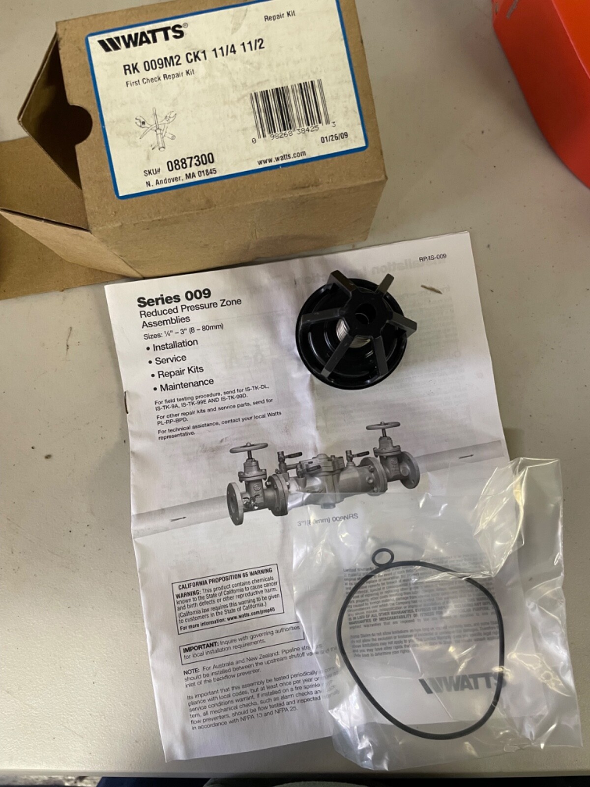 WATTS RK 009M2 CK1 1 1/4" - 1 1/2" 0887300 BACKFLOW PREVENTER REPAIR ...