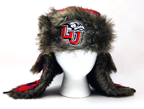 Liberty University LU Flames Winter Hat Red Blue Plaid Earflap Faux Fur ...
