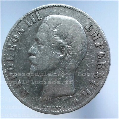 FRANCE 5 FRANCS 1856 D LYON FRENCH SILVER COIN GENUINE MONEY NAPOLEON ...