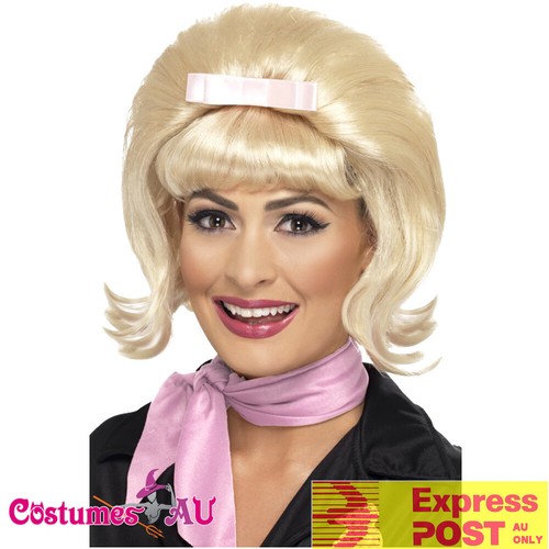 Ladies 50s Flicked Beehive Bob Hairspray Grease Blonde Flip Costume ...