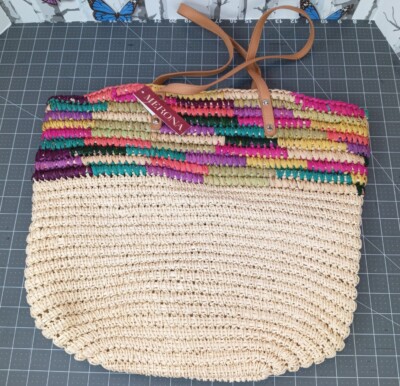 Merona Target Leather Straw Beach Tote Bag Purse Multicolored Paper ...