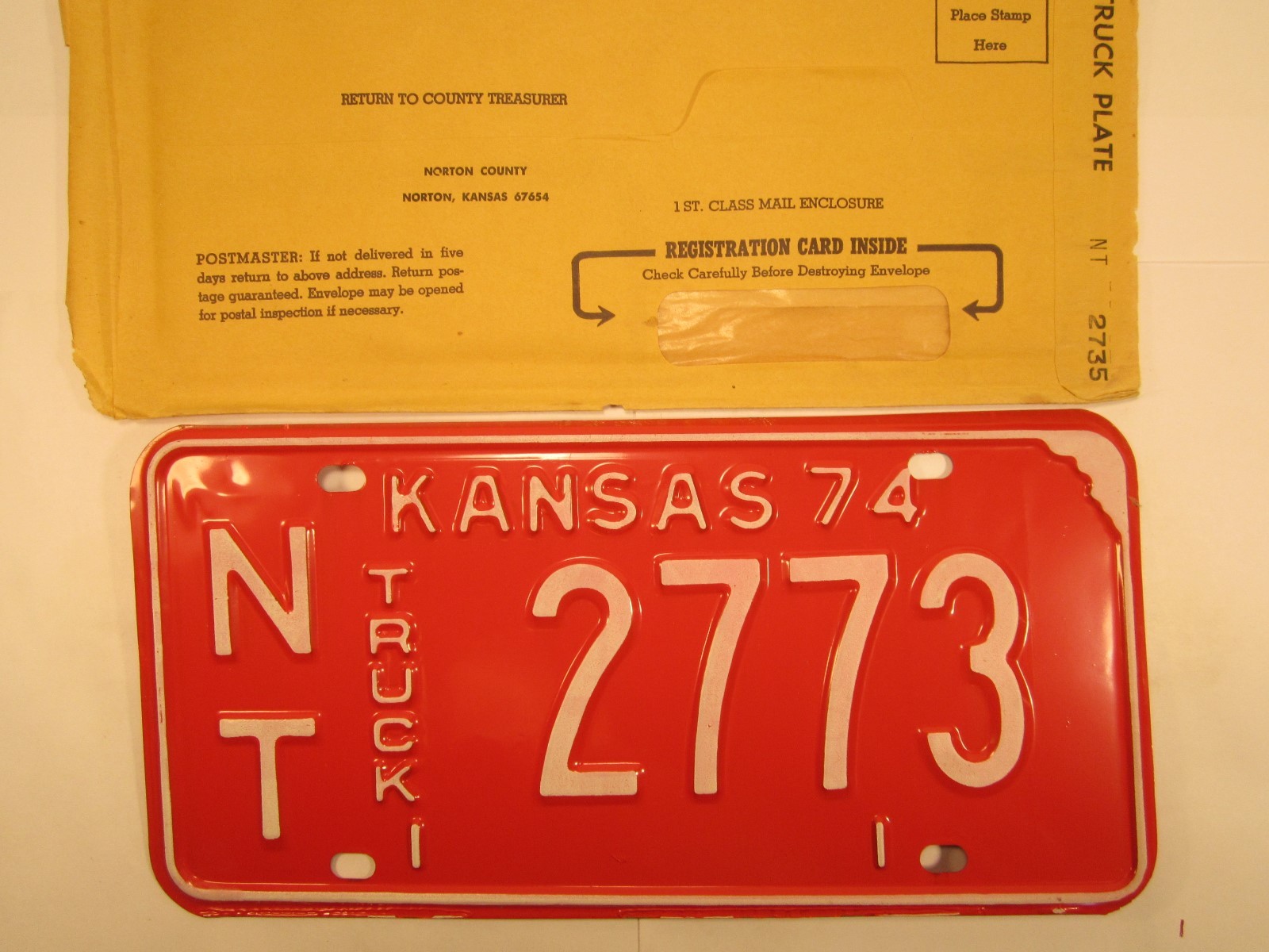 *Unused* LICENSE PLATE Truck Tag 1974 KANSAS NT 2773 Norton County ...