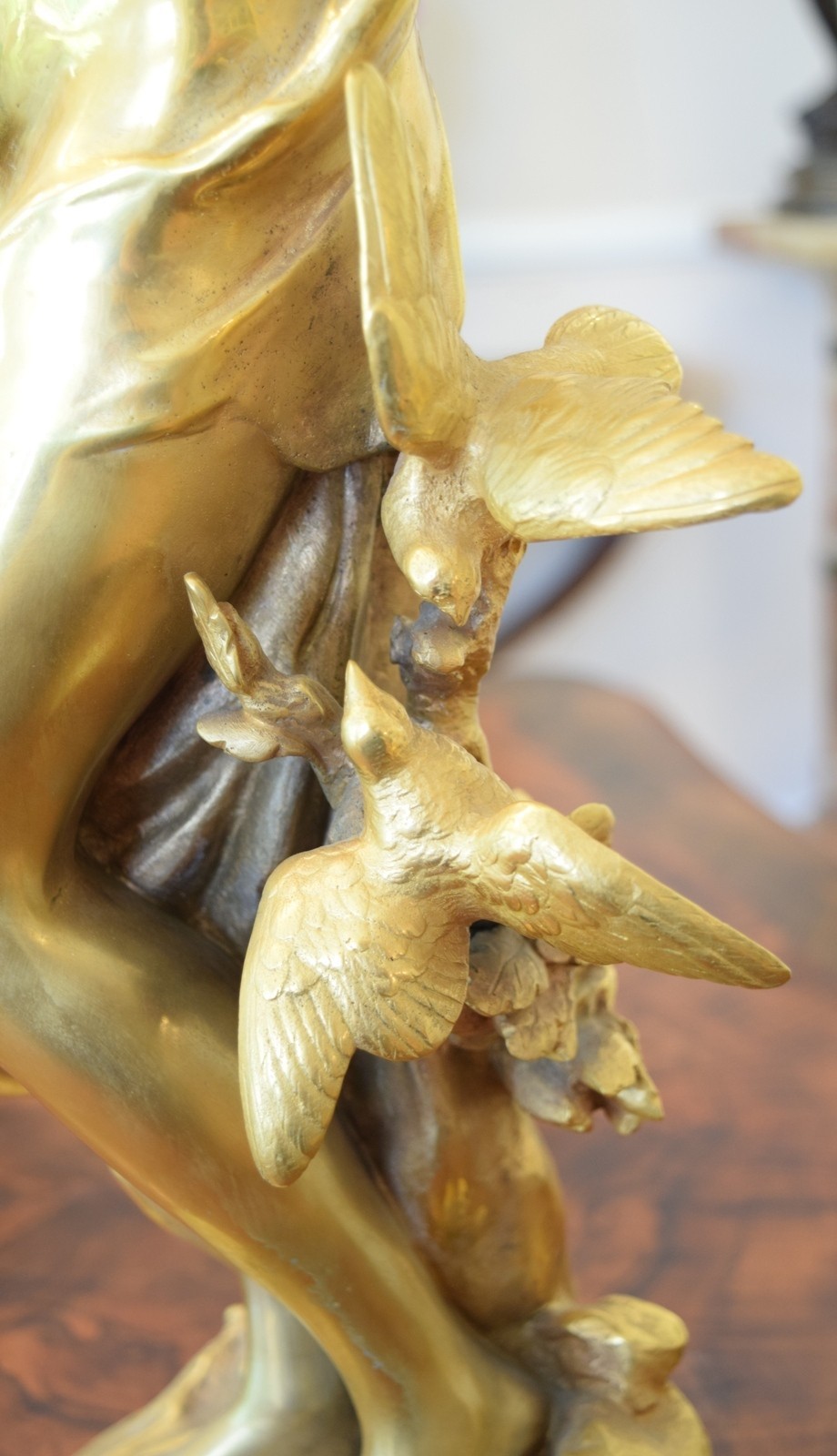 Large Beautiful Gilt Bronze Semi Nude Lady Cherub Birds Math Moreau | eBay