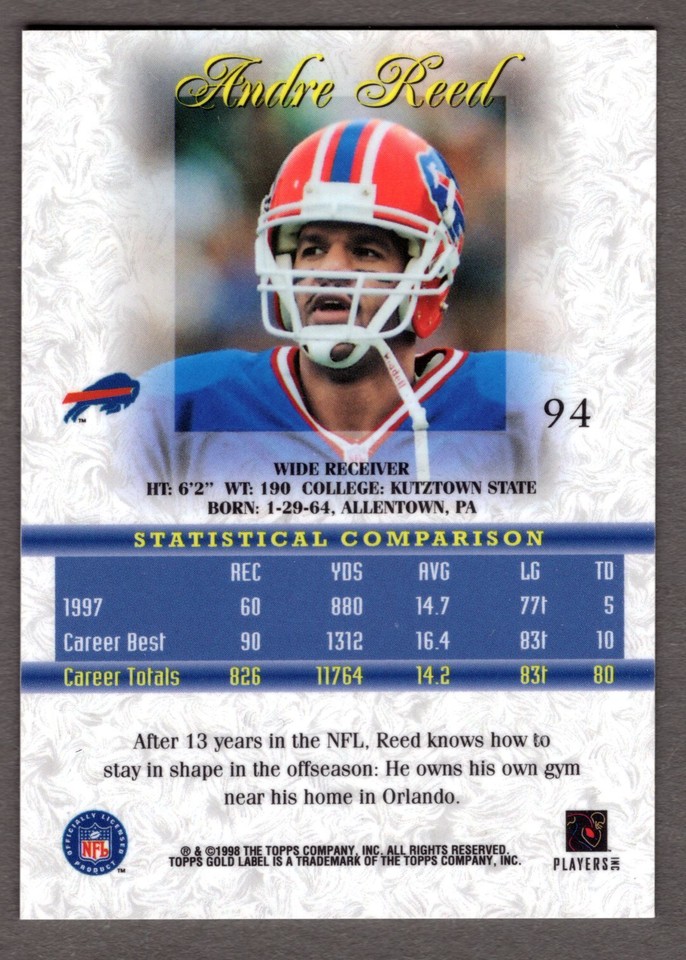 1998 TOPPS GOLD LABEL ANDRE REED CARD #94 **NM-MT** BUFFALO BILLS | eBay