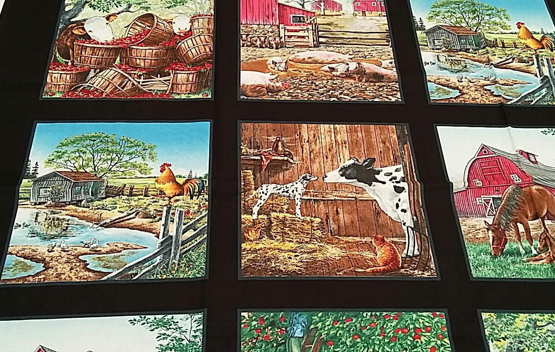 100% Cotton - Elizabeth Studios-Farmyard Animals Fabric Panel-W 44" x L ...