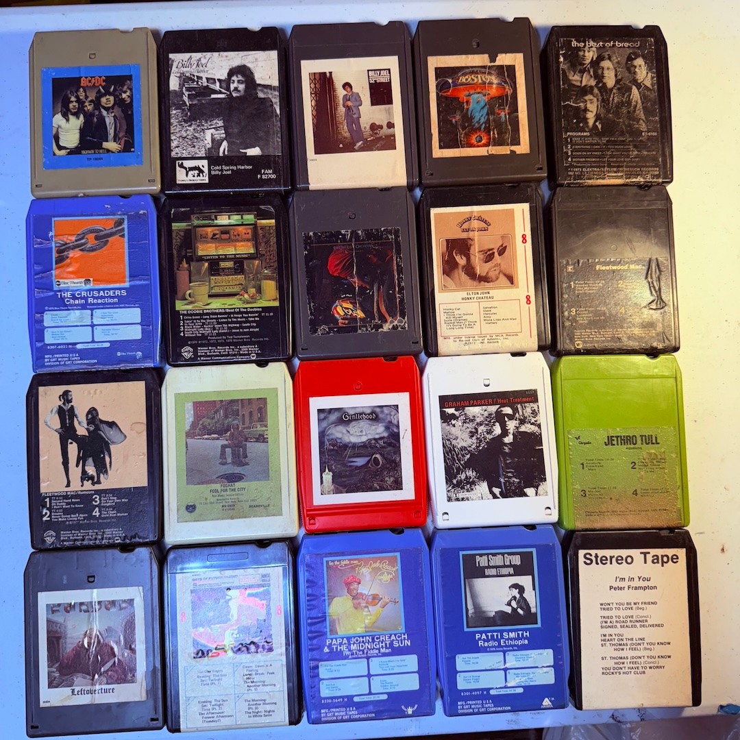 Lot of 34 untested 8-track tapes- various AC/DC, Patti Smith, Graham ...