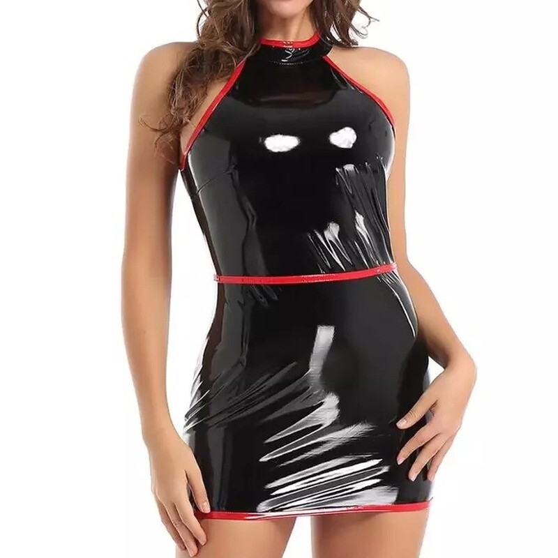 Patent Leather Lady Bodycon Dress Slim PVC Tube Shiny Sexy Halter Club ...