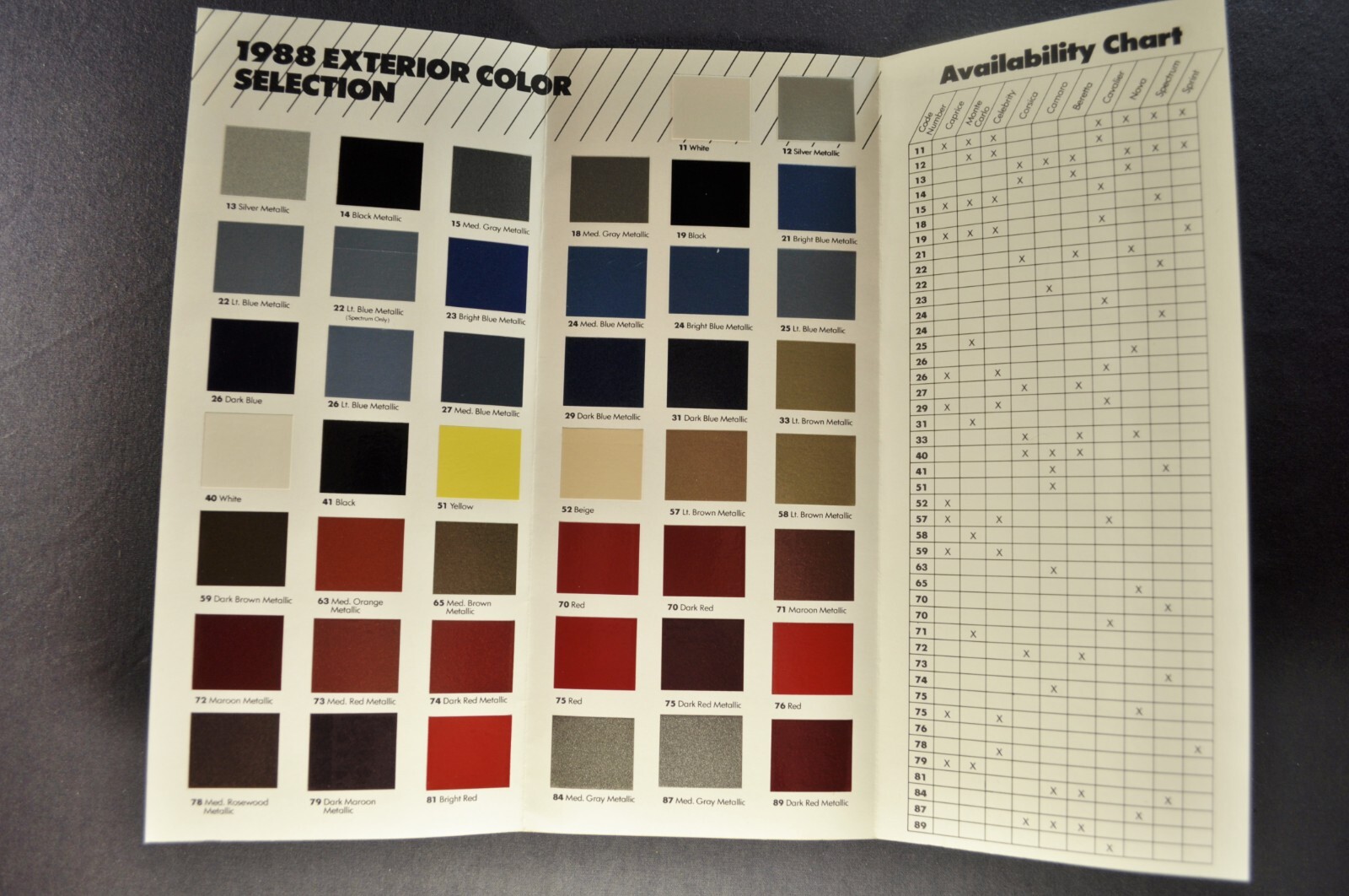 1988 Chevrolet Paint Chip Colors Brochure Camaro Caprice Monte Carlo ...