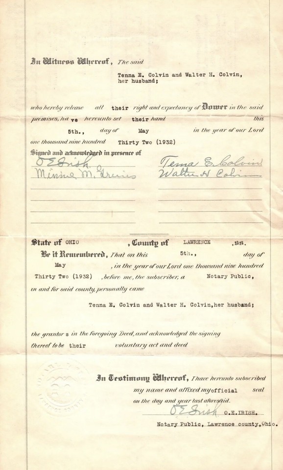 1932 Vintage Warranty Deed Ironton, Ohio - Collectible Ephemera | eBay