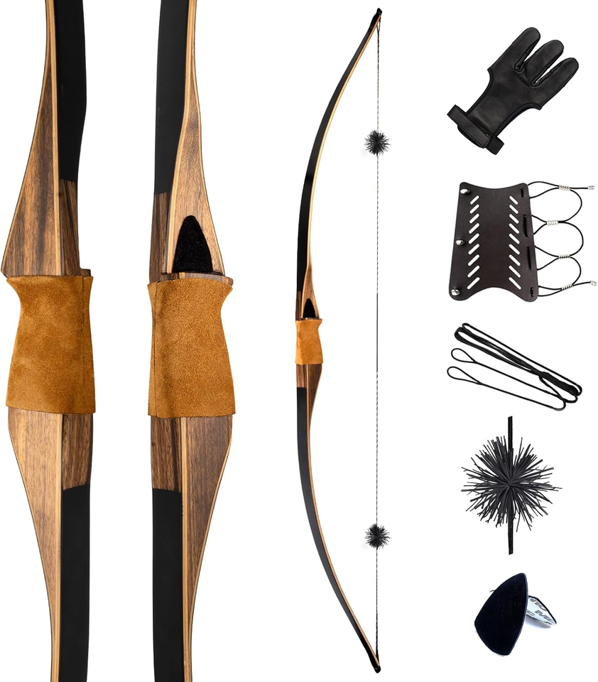 Archery 64" Traditional Bow Set Hunting Longbow Reflex Deflex One-Piece ...