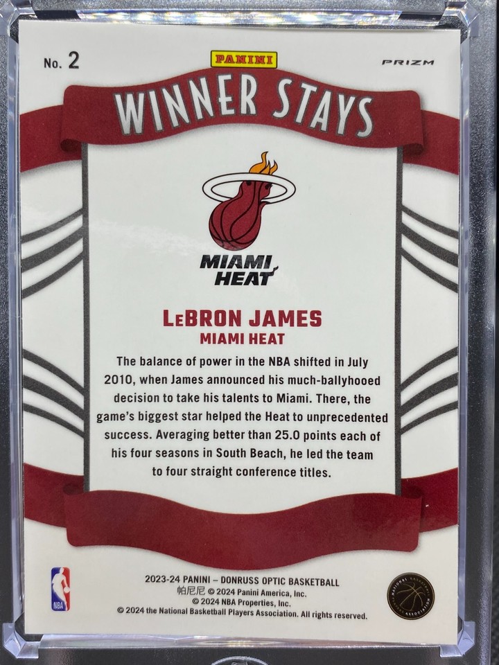 2023-24 Panini Optic LeBron James Winner Stays Silver Prizm Miami Heat ...
