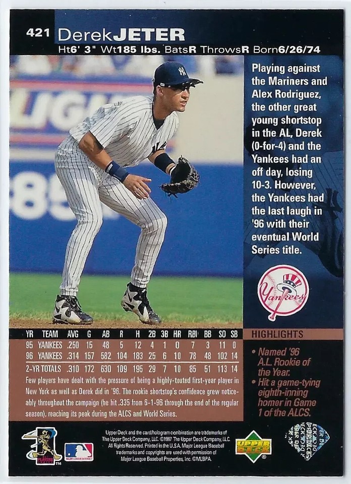 Derek Jeter 1997 Upper Deck "Griffey Jr's Hot List" ETCHED FOIL SP BV $8 | eBay
