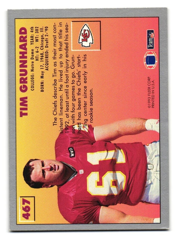 1993 Fleer #467 Tim Grunhard | eBay