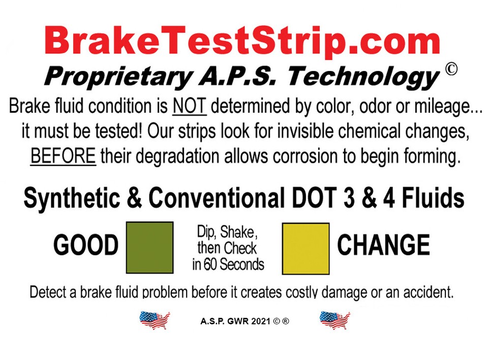 BRAKE FLUID TEST STRIPS (50 Bottle) APS Color Key showing Good/Bad FREE ...