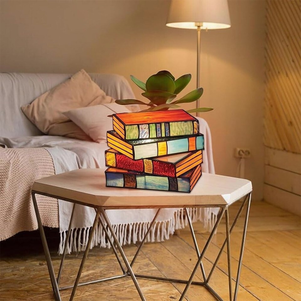 Stained Glass Stacked Books Lamp Lighting Home Book Table Lamps ...
