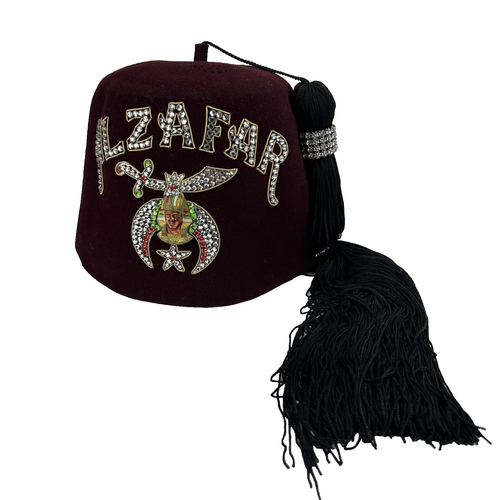 Vintage Shriners "AL ZAFAR" Masonic Fez Felt Cap 7 Hat Tassel Jeweled ...