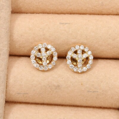 Natural Studded Diamond Peace Sign Studs Earrings 14k Solid Gold Peace ...