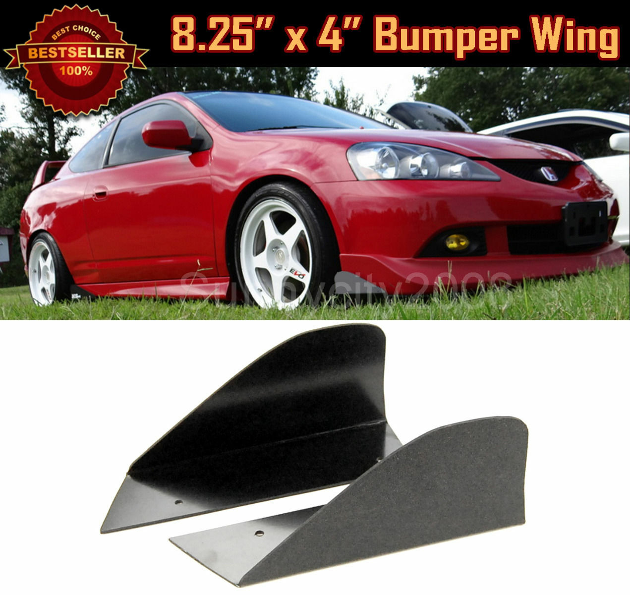 Pair 8.25" x 4" Front Bumper Lip Splitters Black Winglet Blade Canard ...