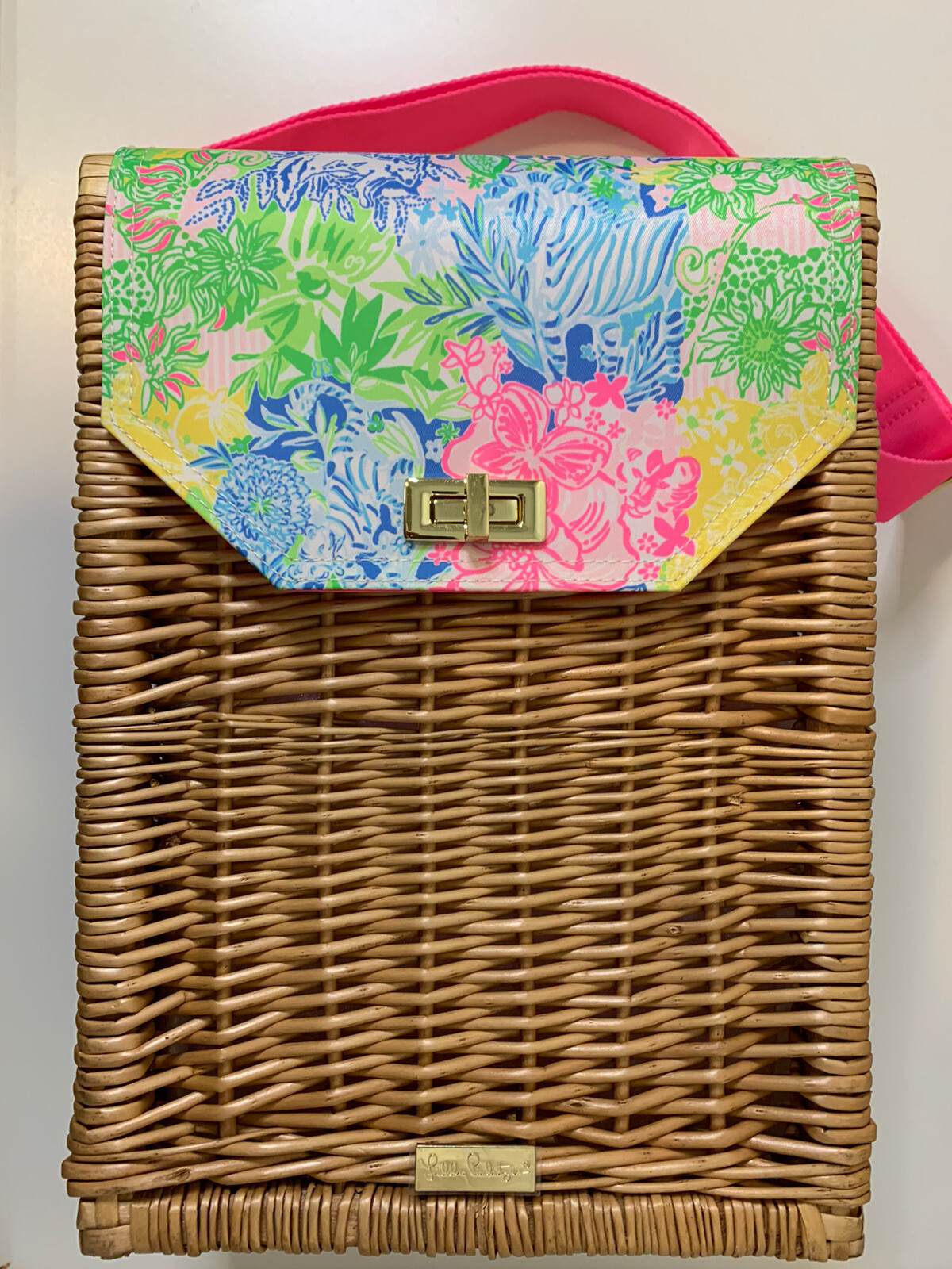 Lilly Pulitzer Wicker Rattan Wine/ Picnic Basket Tote… - Gem