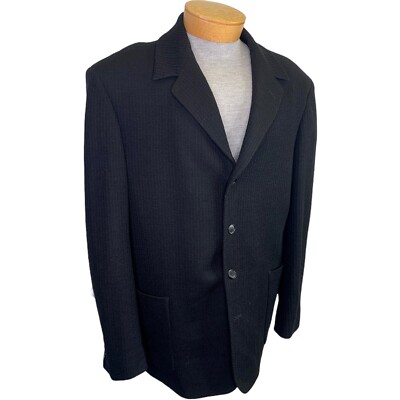 Milano Uomo 100% Worsted Wool Sport Coat Blazer Jacket 42R Black Ribbed ...